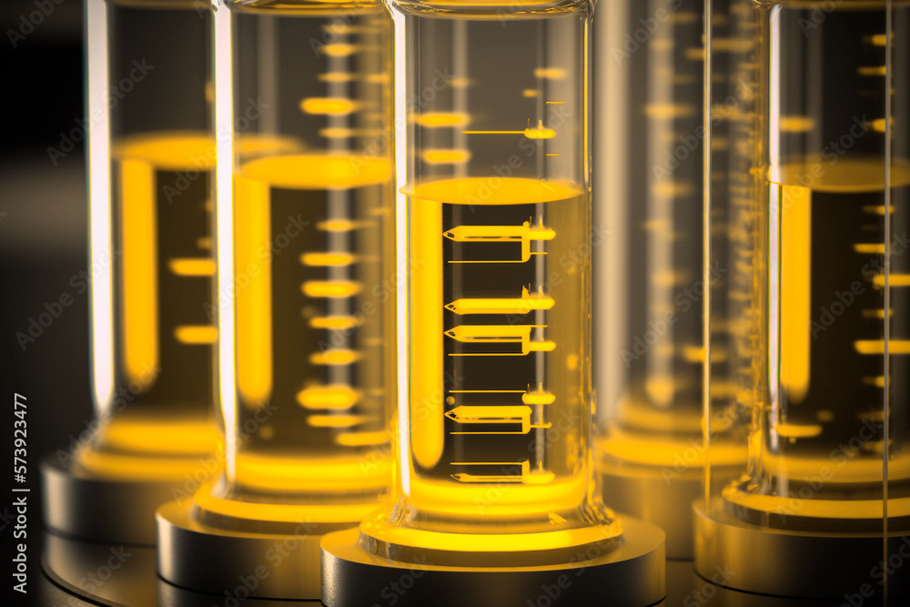 Tubo de cristal, probeta con aceite, extracción química, derivado de ...