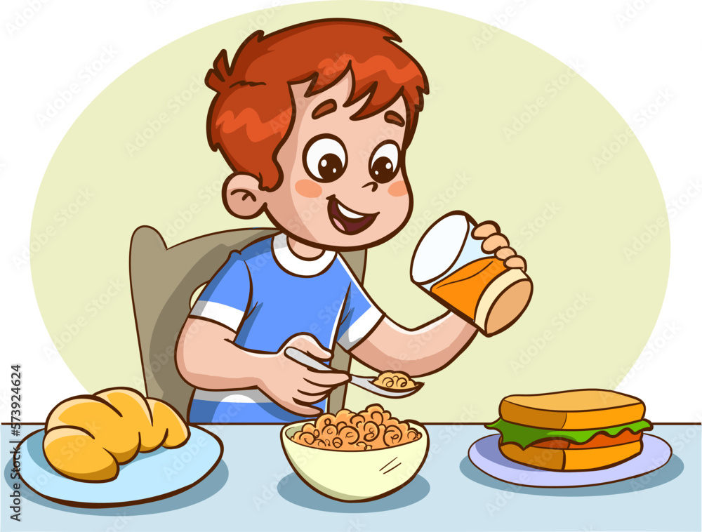 cute kids eating cartoon vector Stock Vector | Adobe Stock
