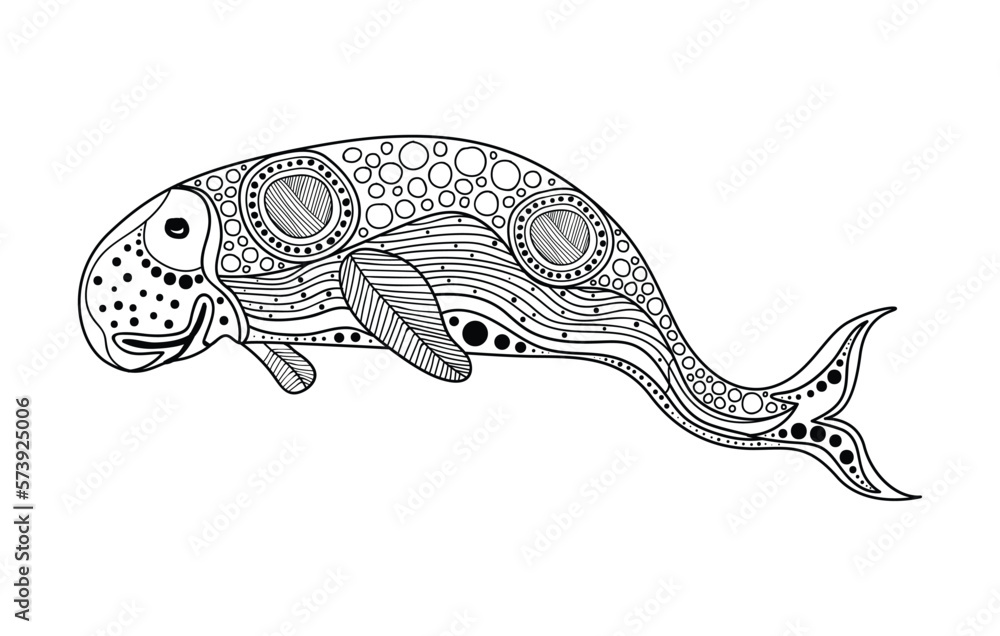 Dugong drawing in aboriginal art style - Vector illustration Stock ...