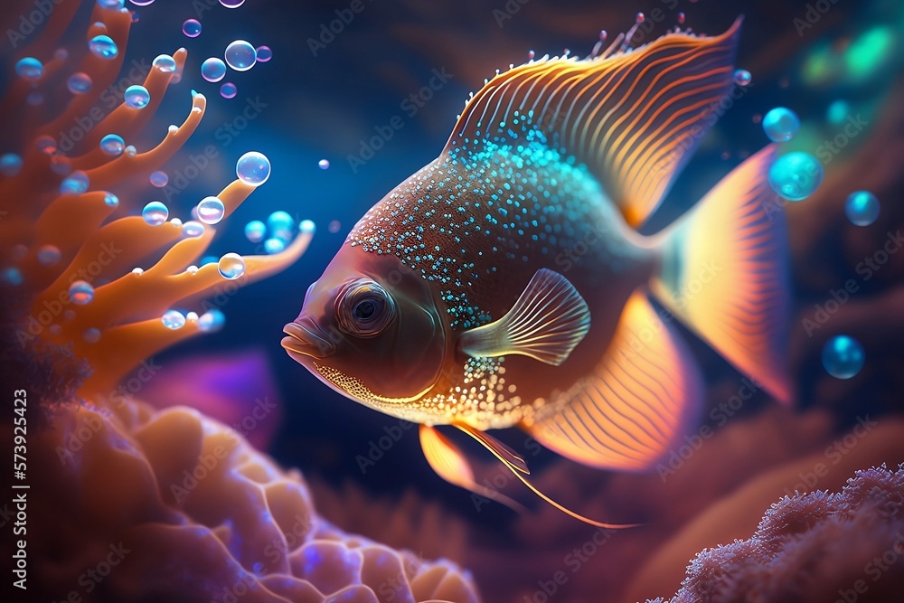 Cute luminescent fish Stock Illustration | Adobe Stock