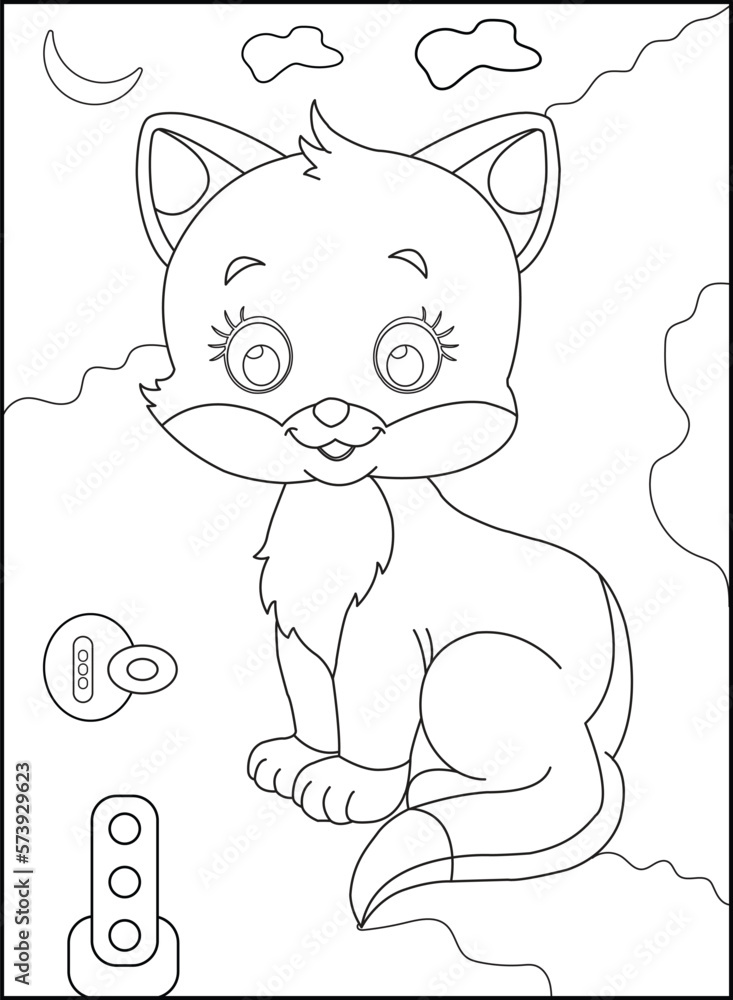 Cute cat outline coloring page for kids animal coloring book cartoon ...