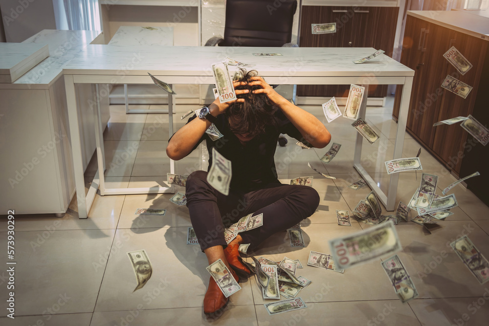 asian happy business man throw money. rich male office worker success ...