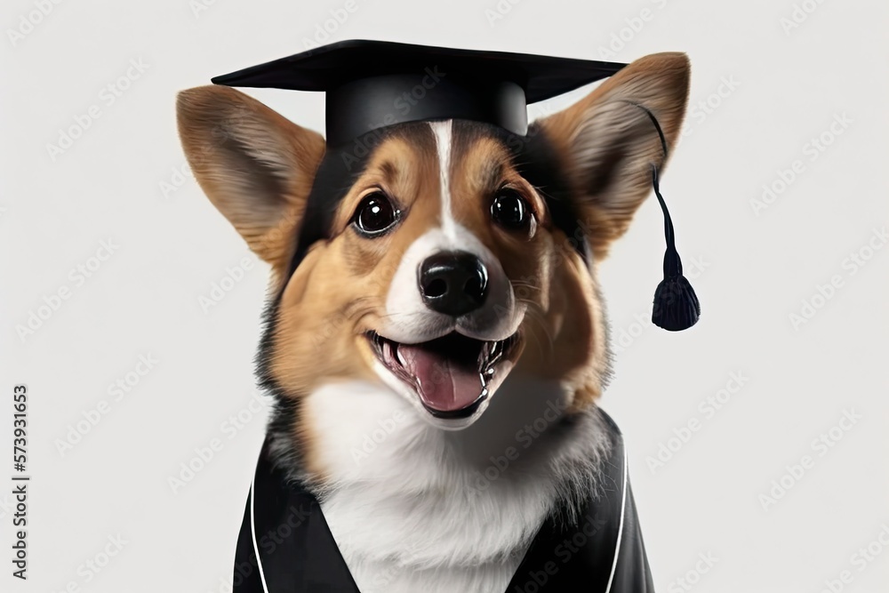 Happy Corgi wearing graduation cap and gown. Finish School. Generative ...
