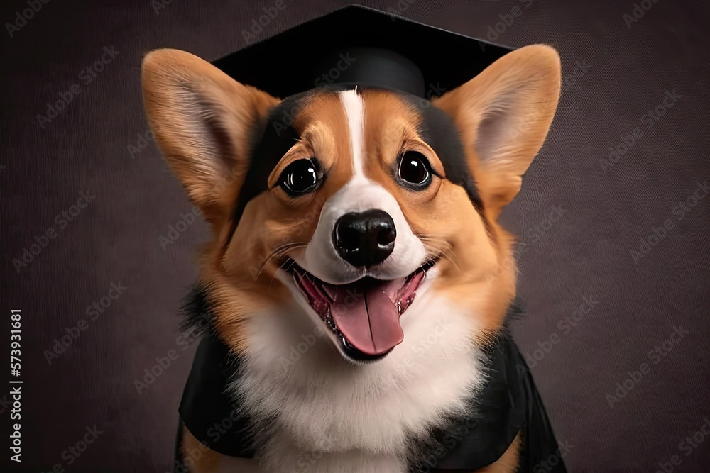 Happy Corgi wearing graduation cap and gown. Finish School. Generative ...