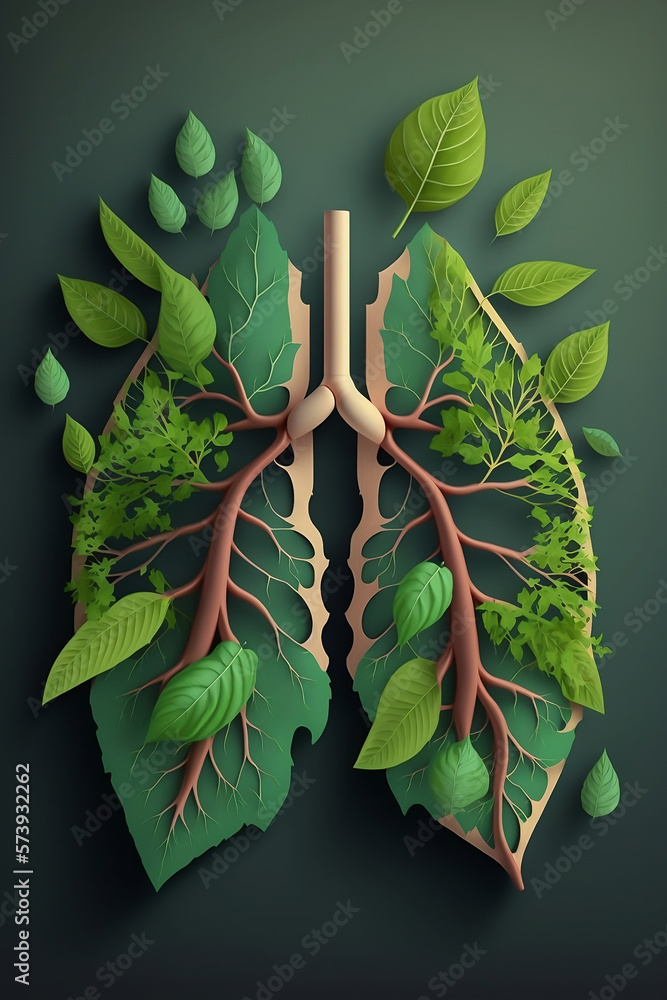 Nature lungs with leaves inside, flat design art style. Green lungs of ...