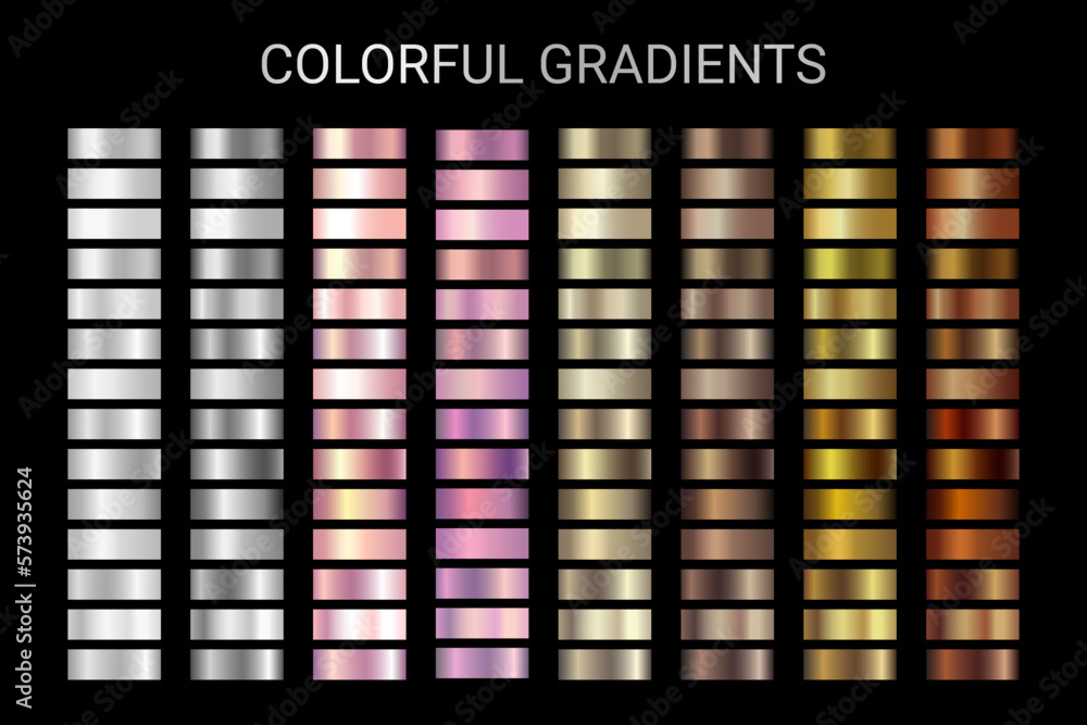 Shiny gold, bronze, beige, rose gold gradient vector colorful swatches ...