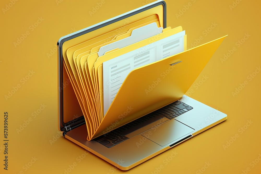 File folder on laptop screen, yellow background. Generative AI Stock ...