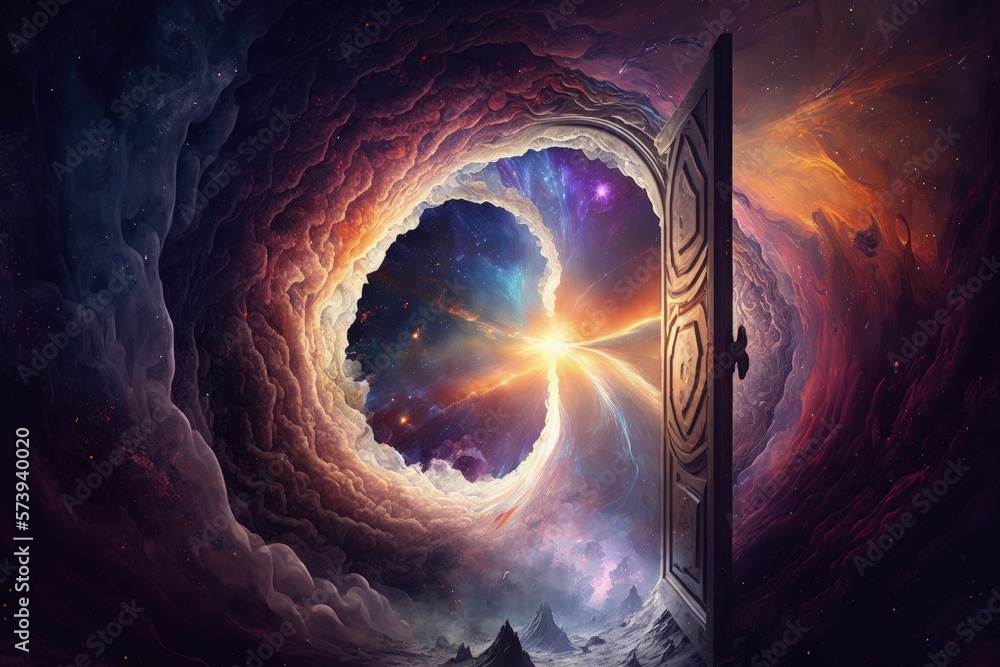 Dimensional portal in the middle of space, wormhole, incredible colors ...