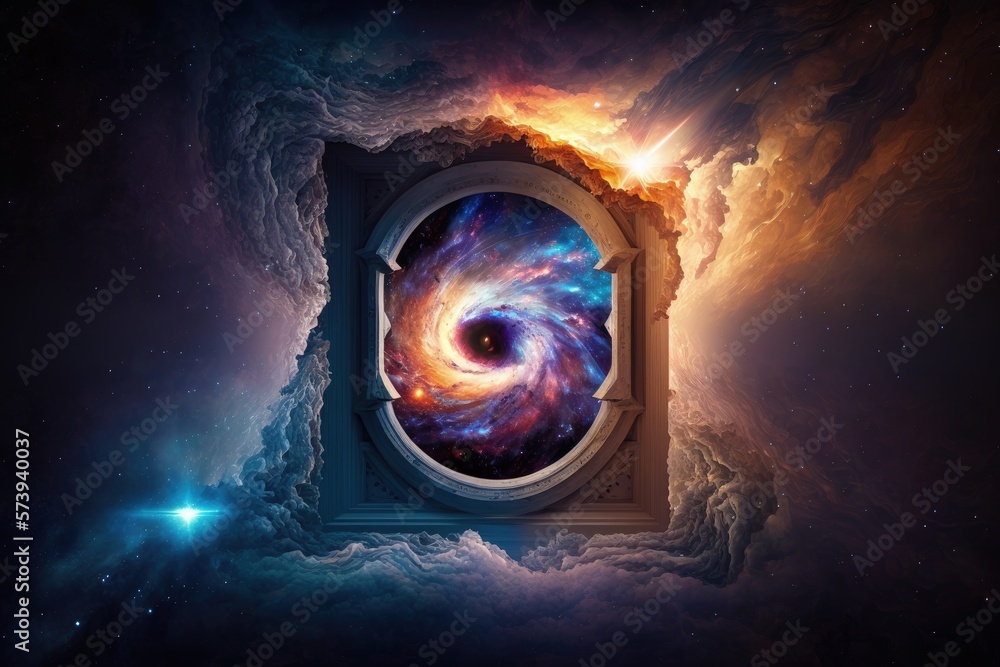 Dimensional portal in the middle of space, wormhole, incredible colors ...