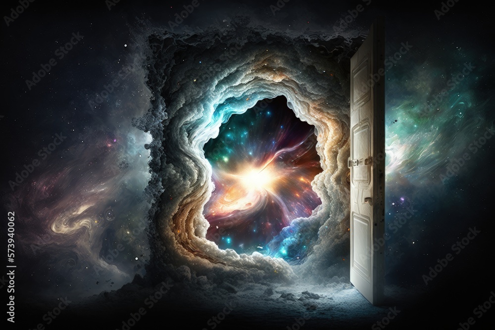 Dimensional portal in the middle of space, wormhole, incredible colors ...