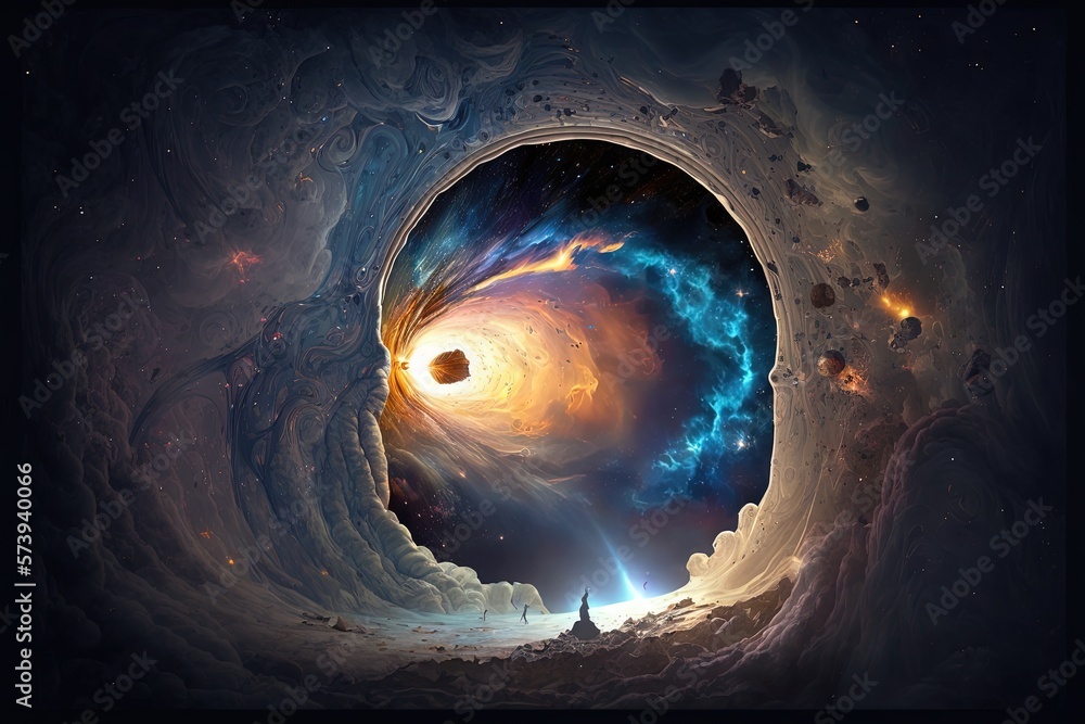 Dimensional portal in the middle of space, wormhole, incredible colors ...
