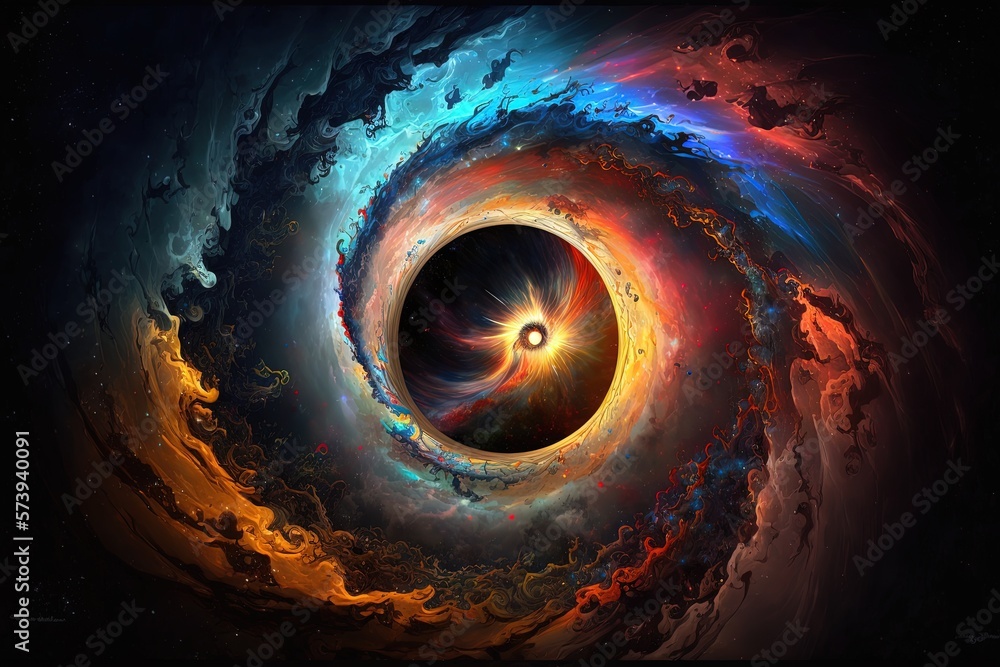 Dimensional portal in the middle of space, wormhole, incredible colors ...
