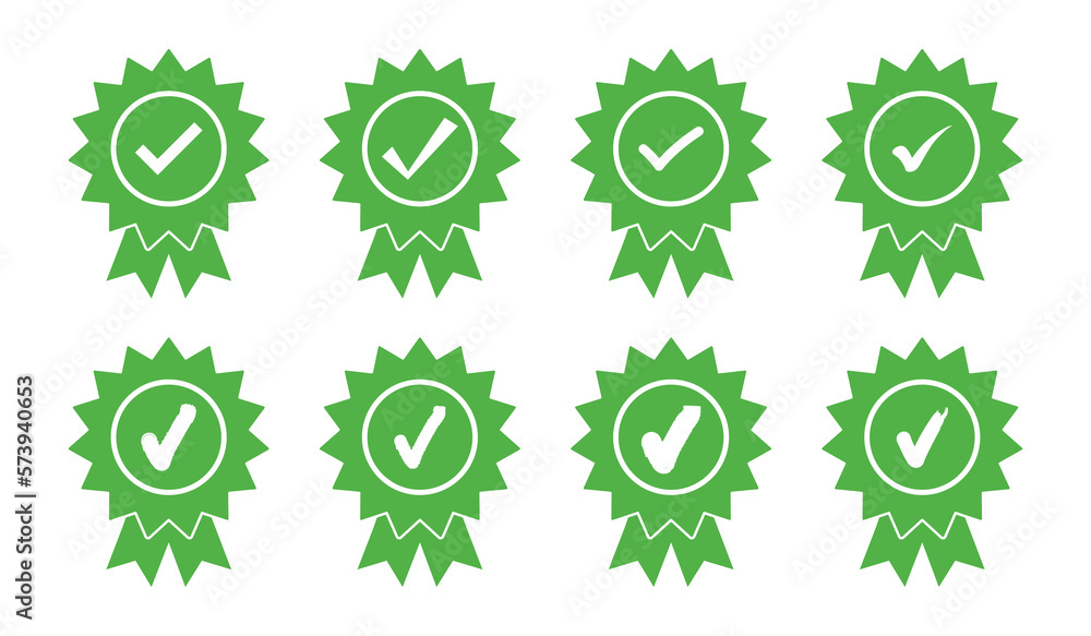check mark icon in green badges, Green Medals with tick mark, tick ...