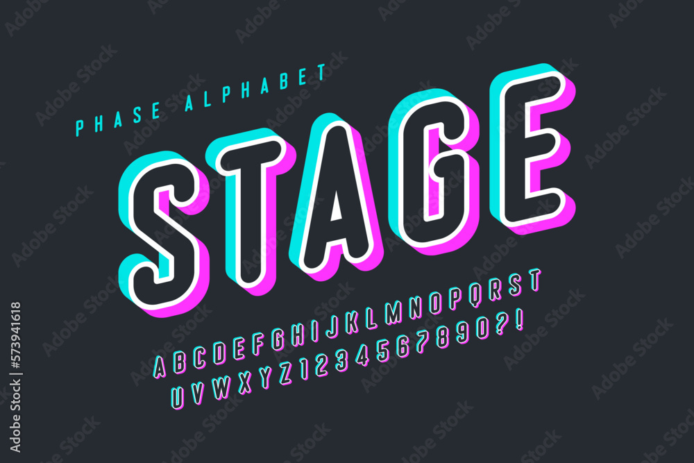 Glitched display alphabet design, typeface, letters and numbers ...