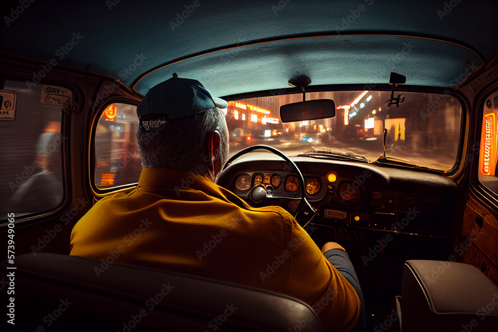 Taxi Man driving a car, personal driver, business taxi, back view ...