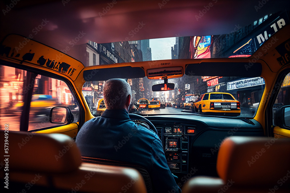 Taxi Man driving a car, personal driver, business taxi, back view ...