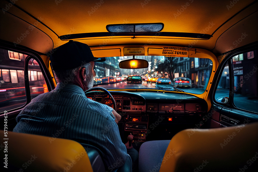 Taxi Man driving a car, personal driver, business taxi, back view ...