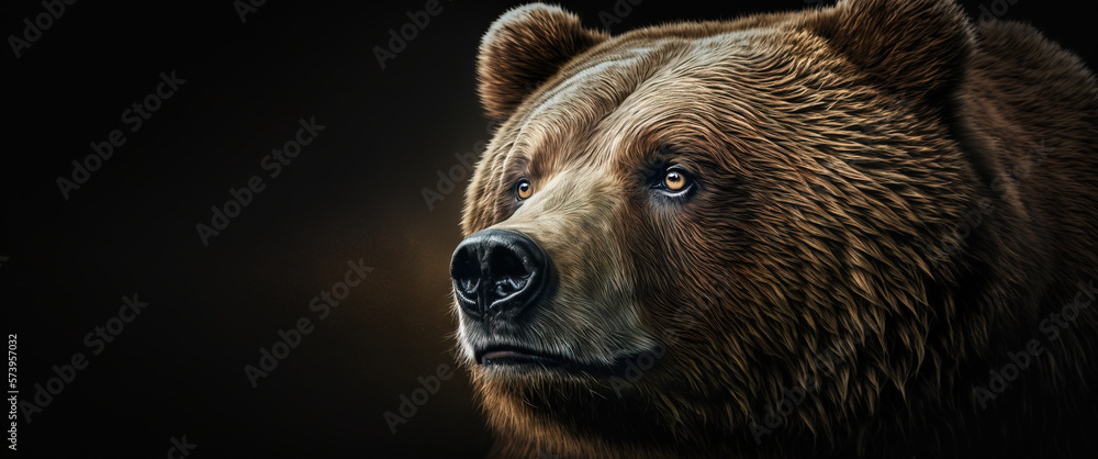 Portrait of a brown grizzly bear. Close up head image of a grizzly ...