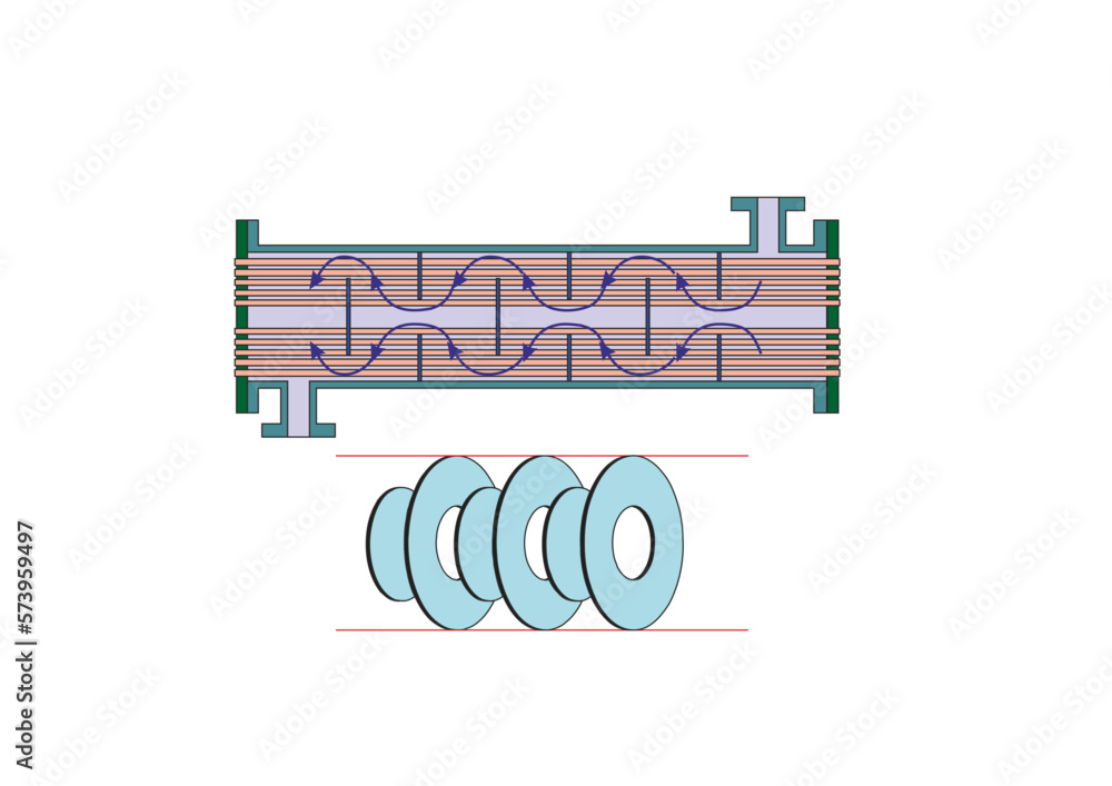 Vetor de Disk-and-Doughnut Baffles of a shell-and-tube heat excchanger ...