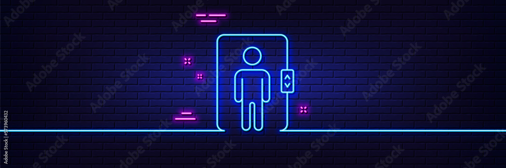 Neon light glow effect. Elevator line icon. Transportation lift sign ...