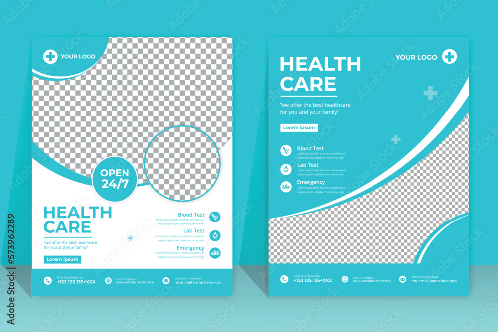 Healthcare cover a4 template design and flat icons for a report and ...