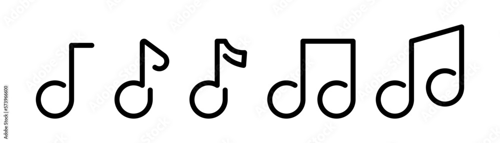 Music icon set. Outline music note symbol. Notation sign. Linear music ...