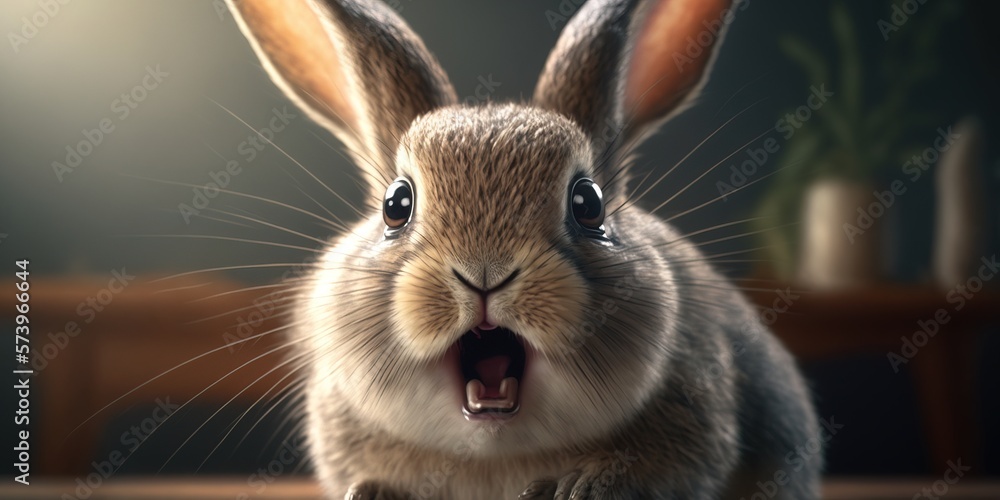 A rabbit is yawning and making a face with its mouth open and it's ...