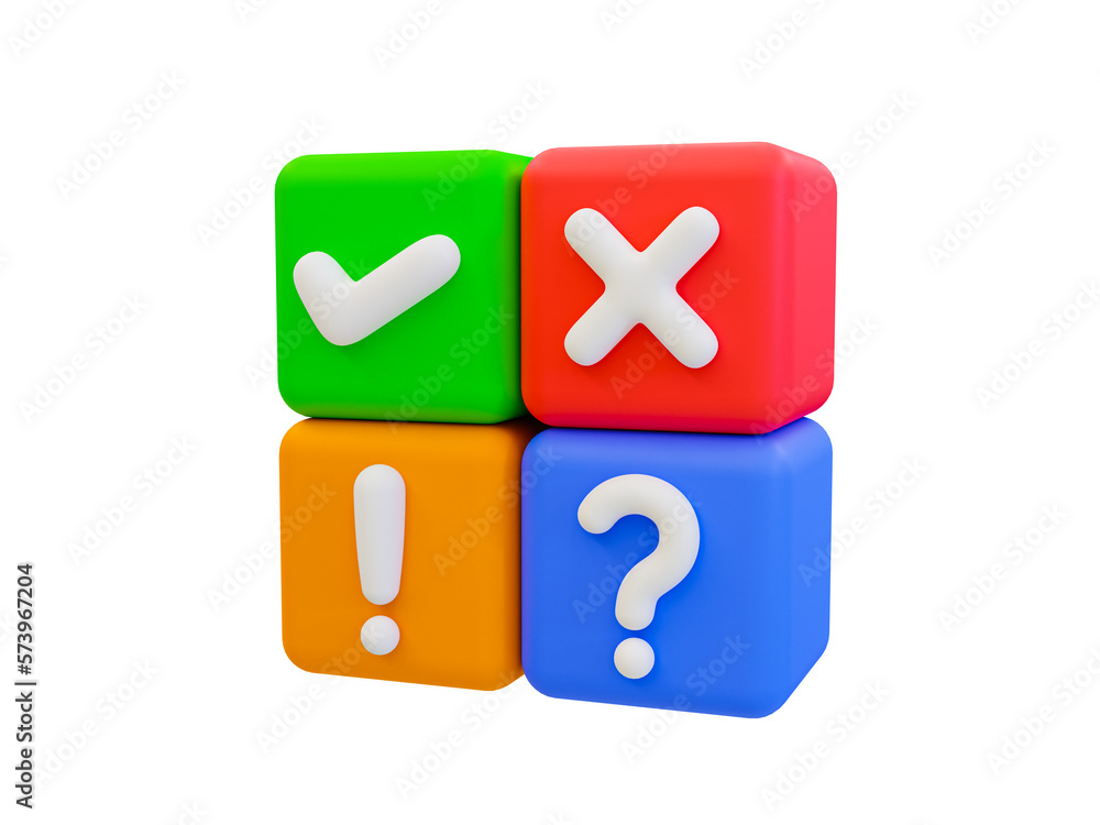 3d minimal yes, no, shocked, and question. comment concept. tick check ...