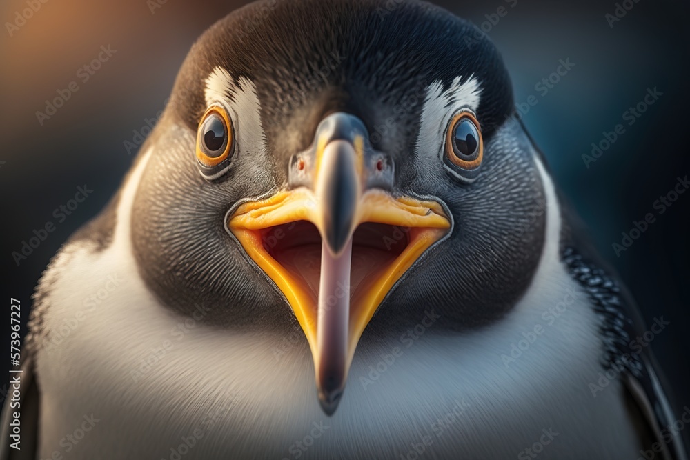 A close up of a penguin with a very big beak and a big smile on its ...