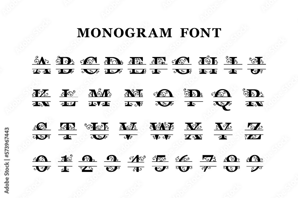 Monogram split font alphabet letters and numbers typography lettering ...