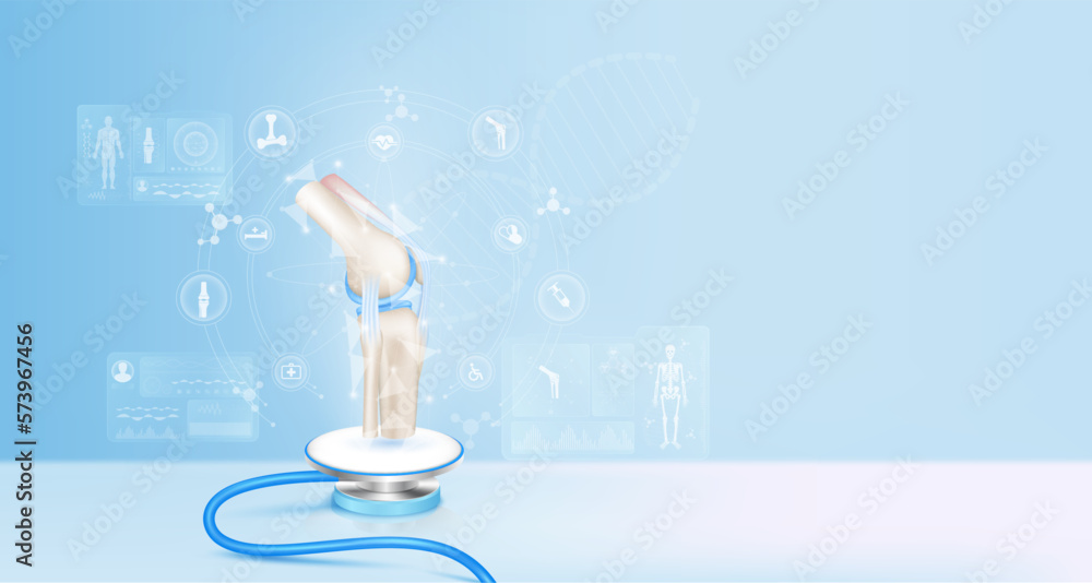 Bone joint healthy cartilage float away from stethoscope. Image virtual ...
