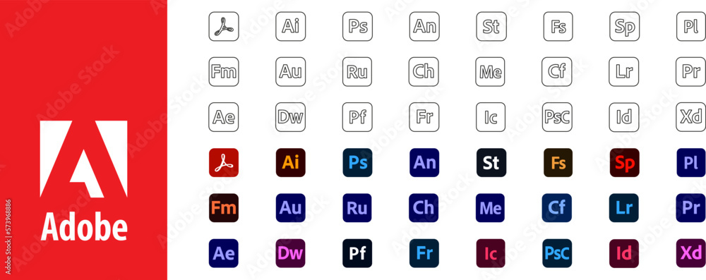 Adobe Products Icons Photoshop Illustrator Lightroom Indesign Adobe Programs Logos