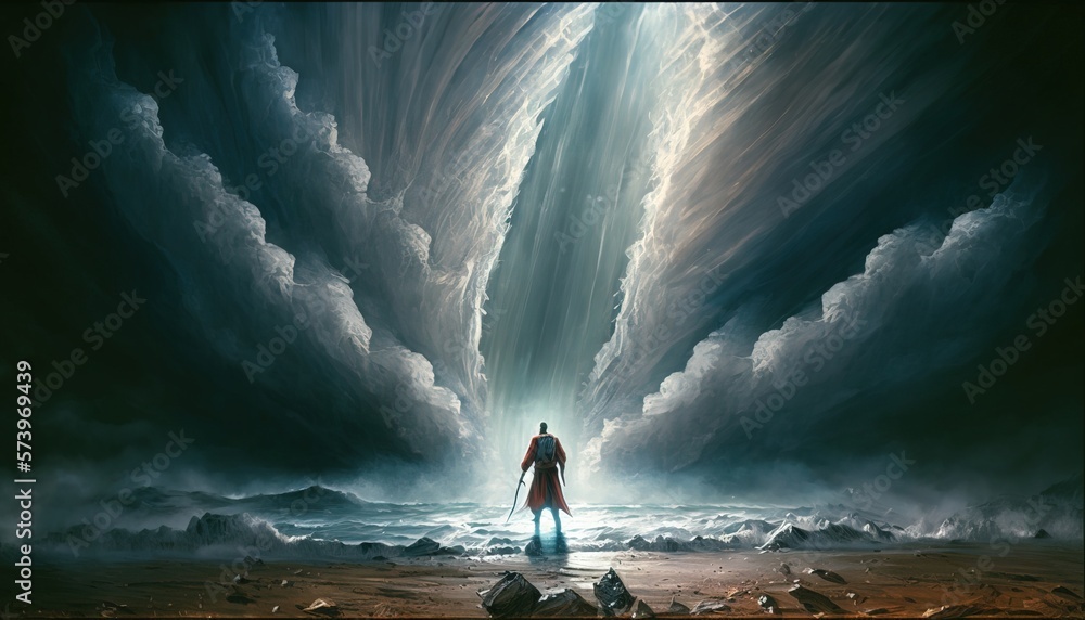 A man standing in front of a giant cloud with a giant light coming out ...