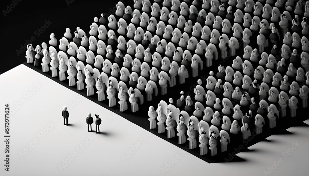 A group of people standing in front of a pyramid of people in black and ...