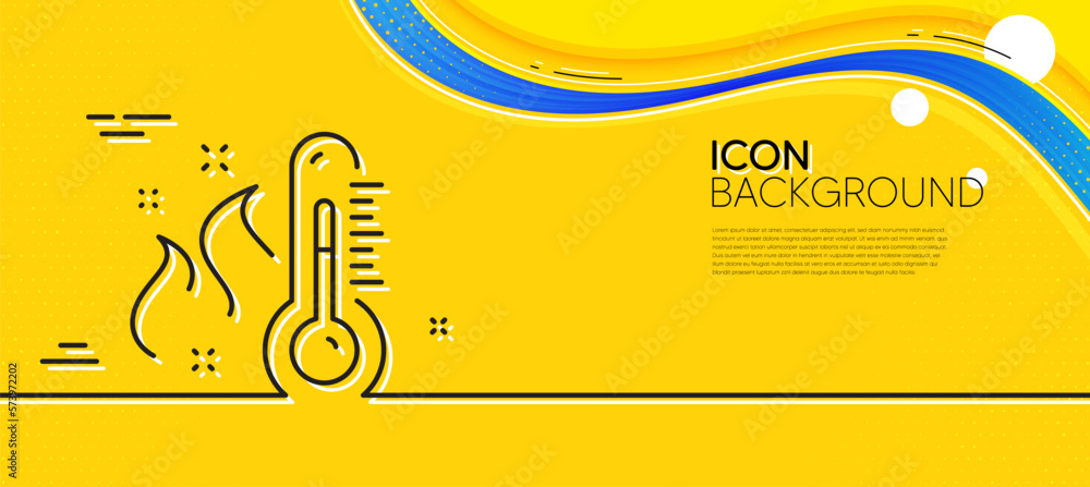 High thermometer line icon. Abstract yellow background. Temperature ...