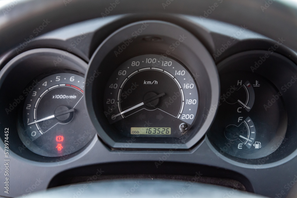 The interior of the car Toyota Hilux pickup with a view of the ...