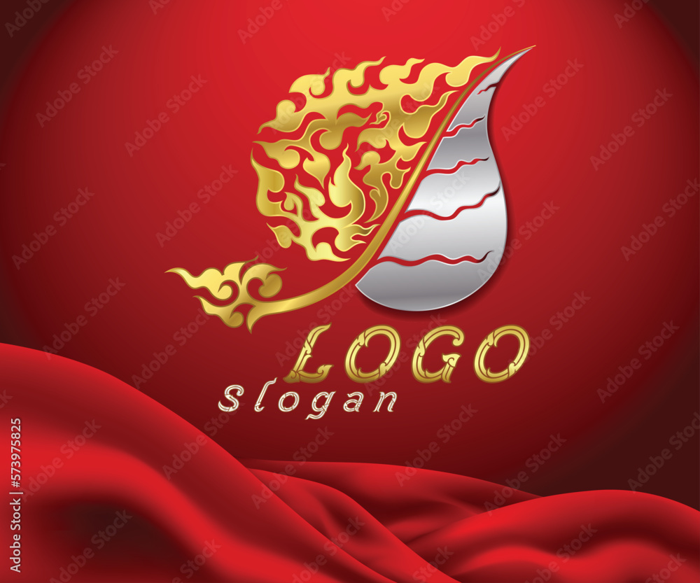 Bodhi leaf logo lai Thai luxury styles gold sliver on red background ...