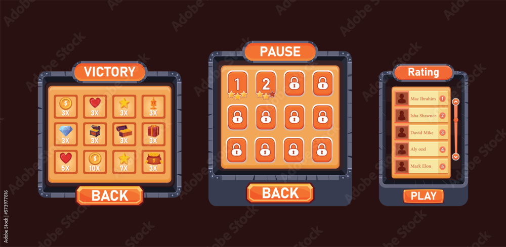 List of mobile games , Game UI kit , user interface ui - ux Stock ...