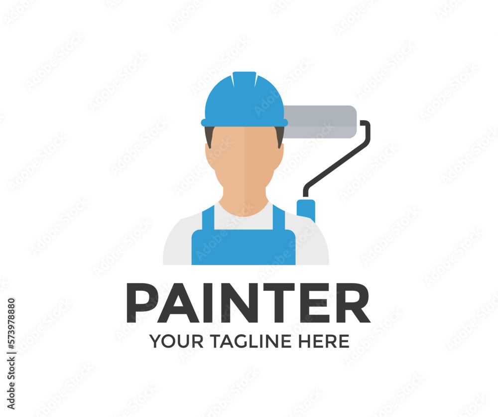 Hard-working professional Painter worker man logo design. Workman and ...