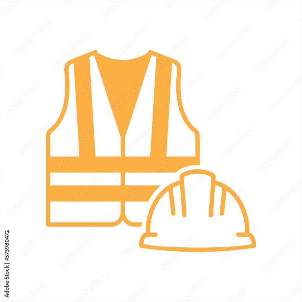 Construction icon. Safety Helmet with safety vest Vector icon Design ...
