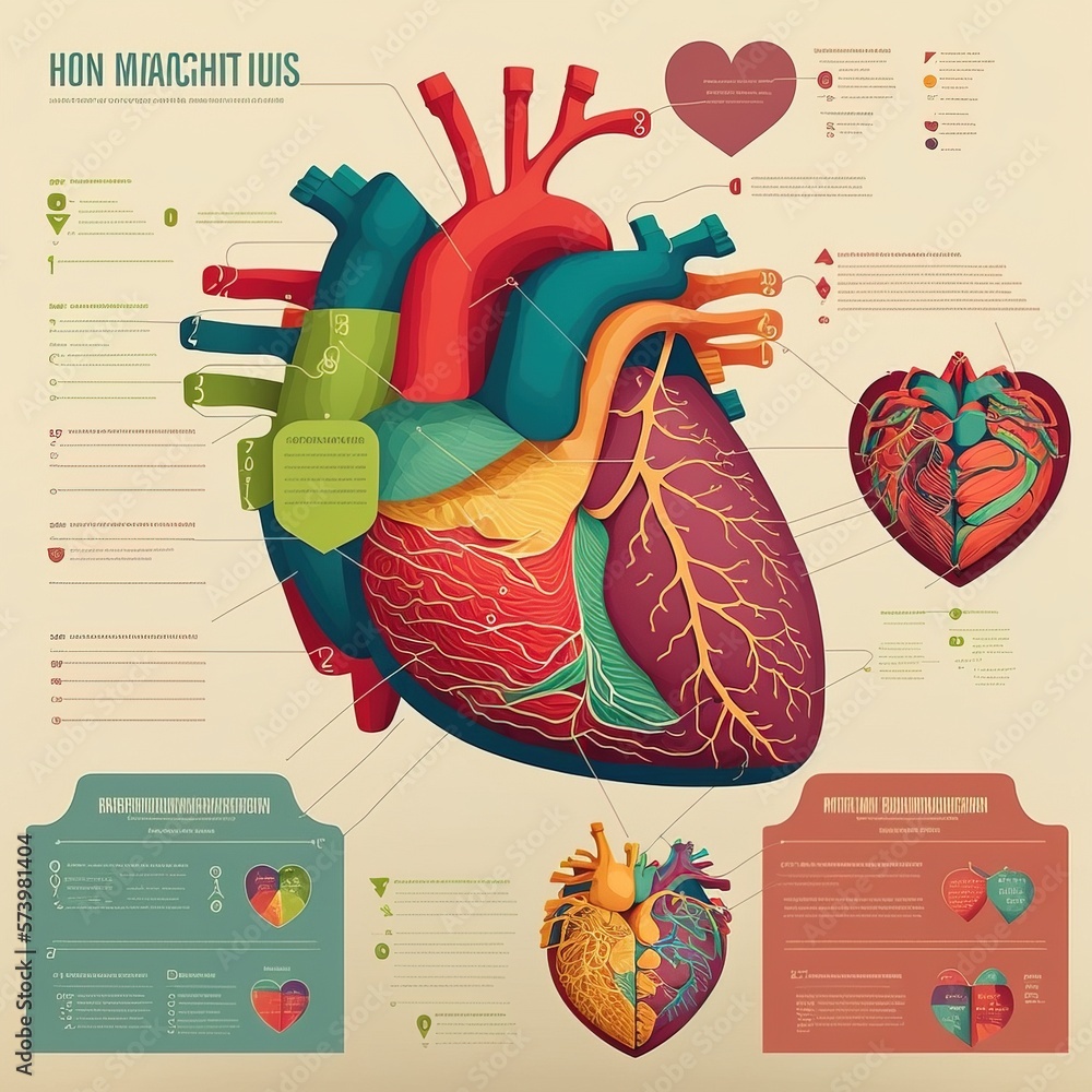 A diagram of the human heart with labels and instructions on it including the heart and the ...