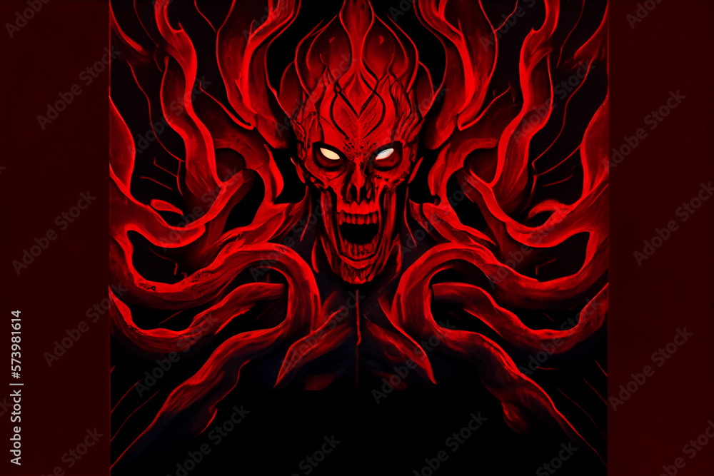 Track cover design in the style of tormented demons from hell on a red ...