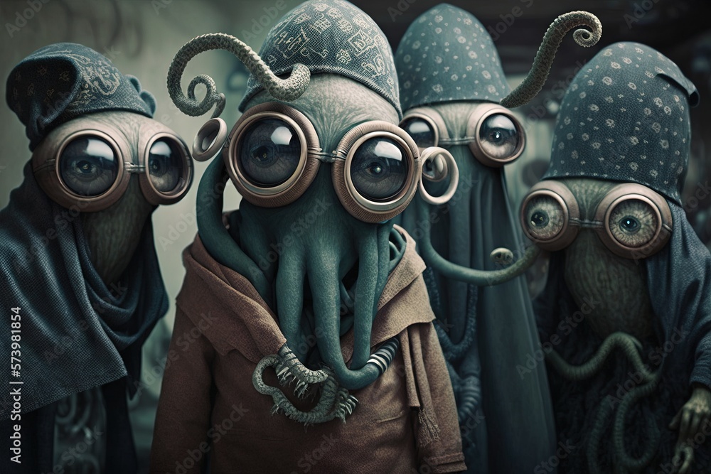group of aliens trying to blend in with humans by wearing elaborate ...