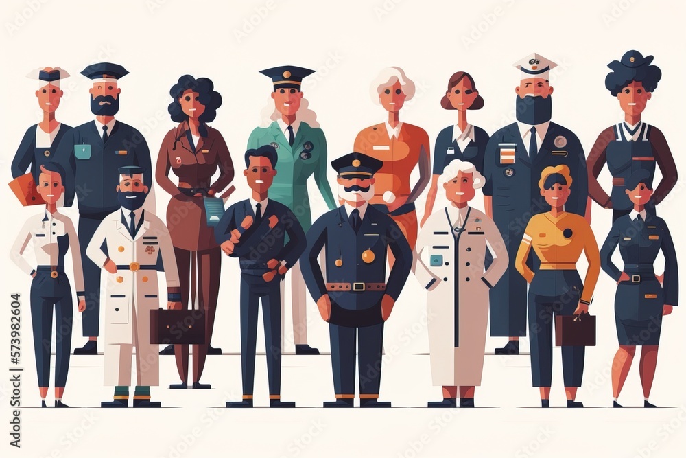 A group of people in uniform standing together in a row all wearing ...