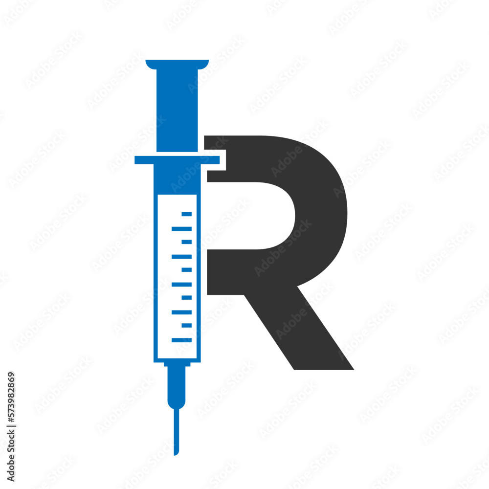 Letter R Injection Logo Design Vector Template. Healthcare Logotype ...
