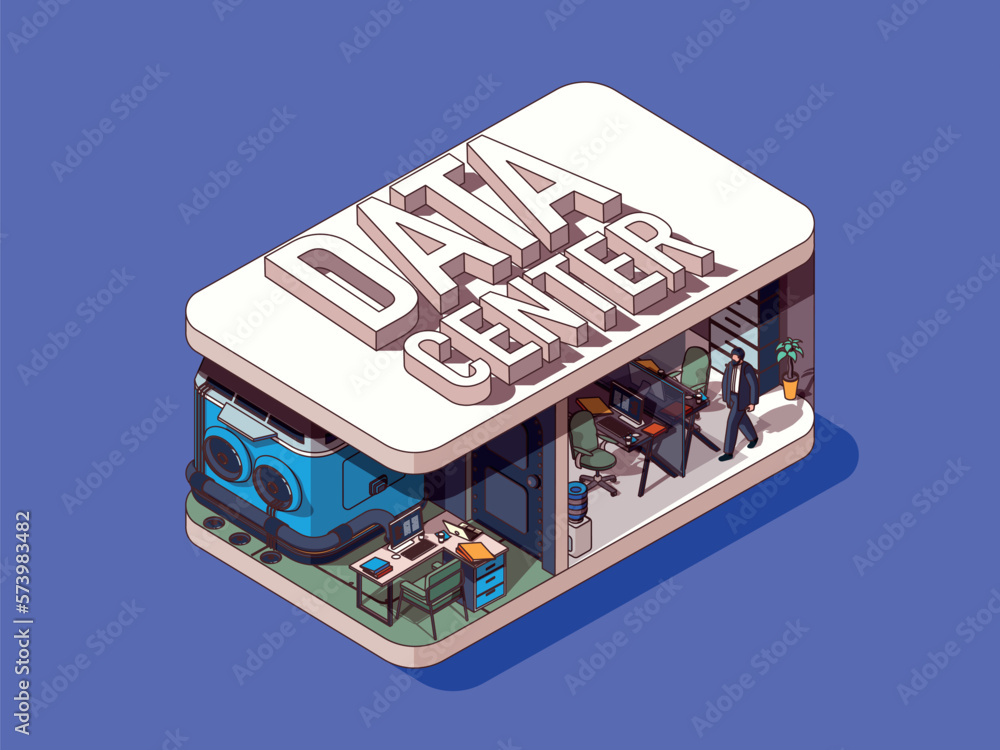 Data center concept in 3d isometric graphic design. Infrastructure for ...