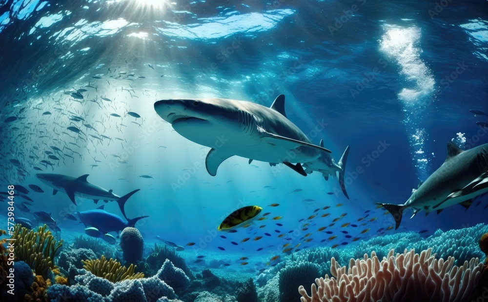 Beauty of the underwater ocean with aaquatic animals and coral ...
