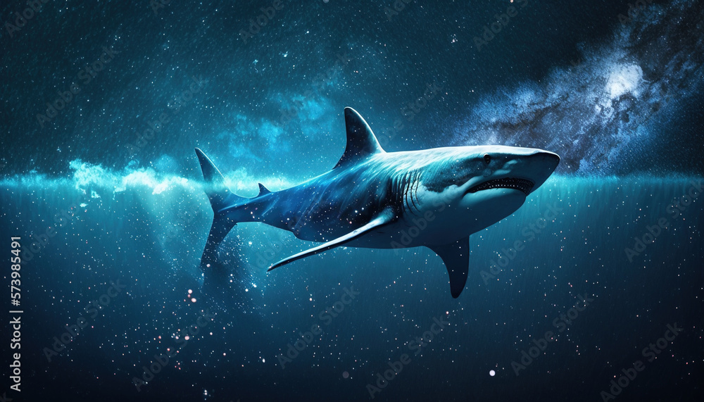 Shark in space. Beautiful 4K Wallpaper. Space Landscape Stock ...