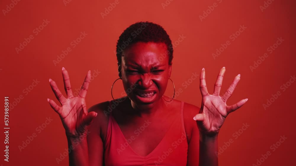 Anger hate. Horror threat. Frustration anxiety. Red neon color light ...