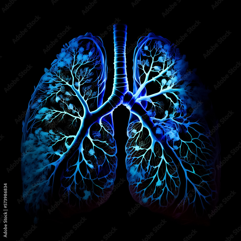 Human Lungs. Abstract illustration of human lungs with bronchia glowing ...